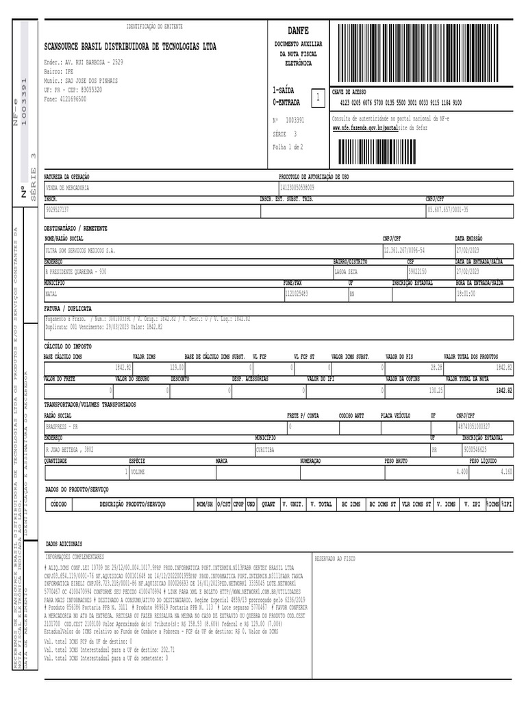 Danfe310Paisagem - 2023-03-15T090355.344 | PDF | Recibo | Documento