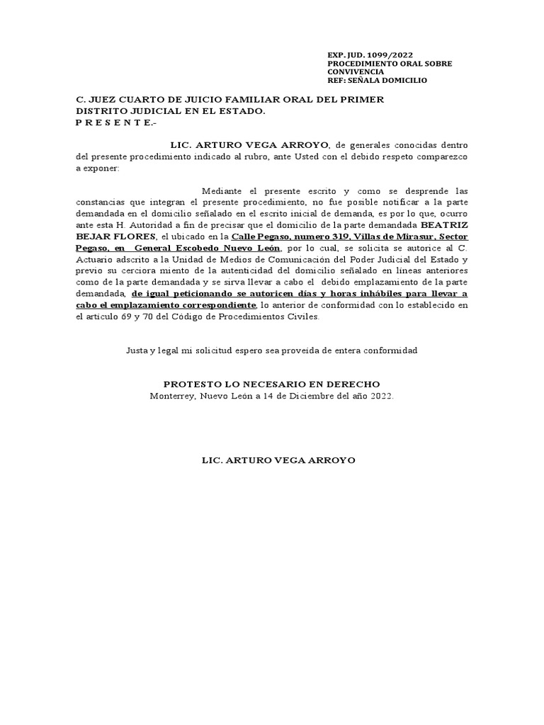 Domicilio Emplazar | PDF | Demanda judicial | Divorcio