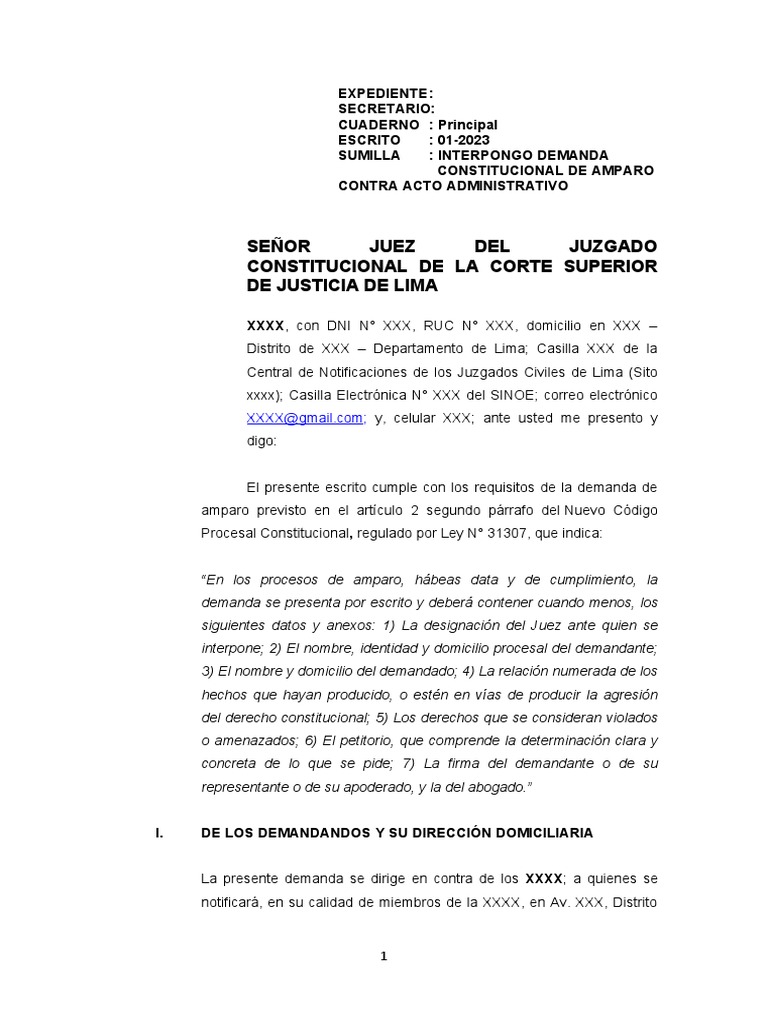 Modelo de Acción de Amparo | PDF | Ley procesal | Demanda judicial