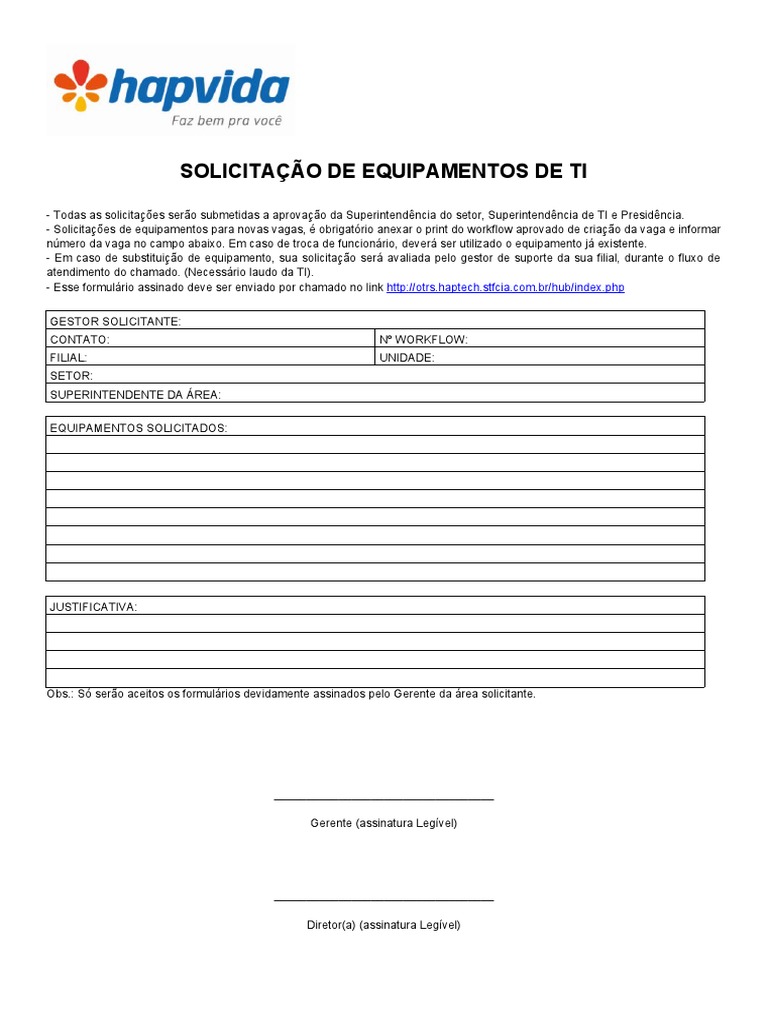 Formulario de Solicitacao de Equipamento | PDF