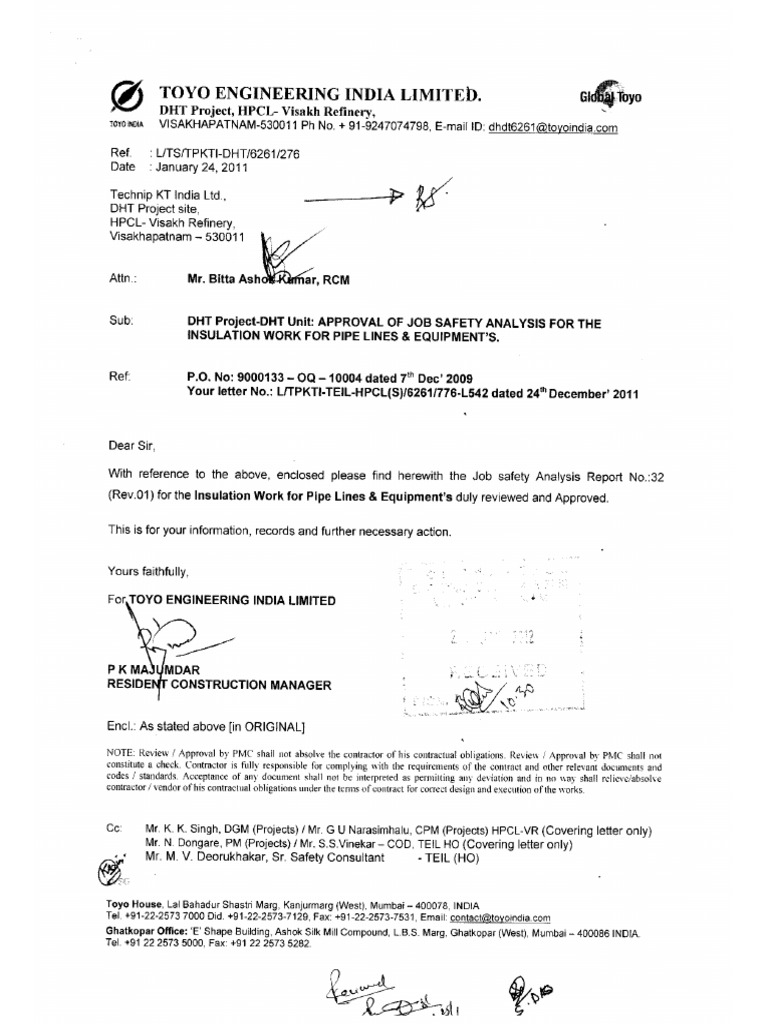 JSA-032 (Insulation Work For Pipe Lines & Equipments) | PDF