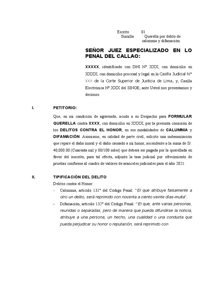 Querella por Calumnia y Difamación en Redes Sociales | PDF | Derecho penal | Castigos
