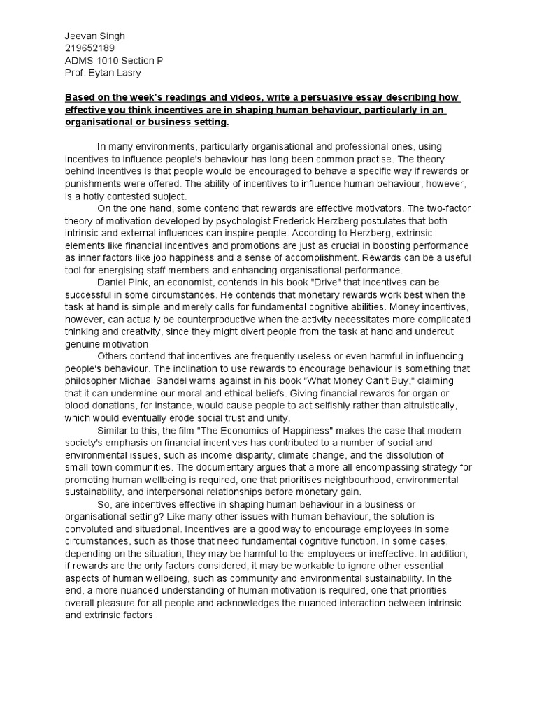 Assignment #8 | PDF | Incentive | Motivation