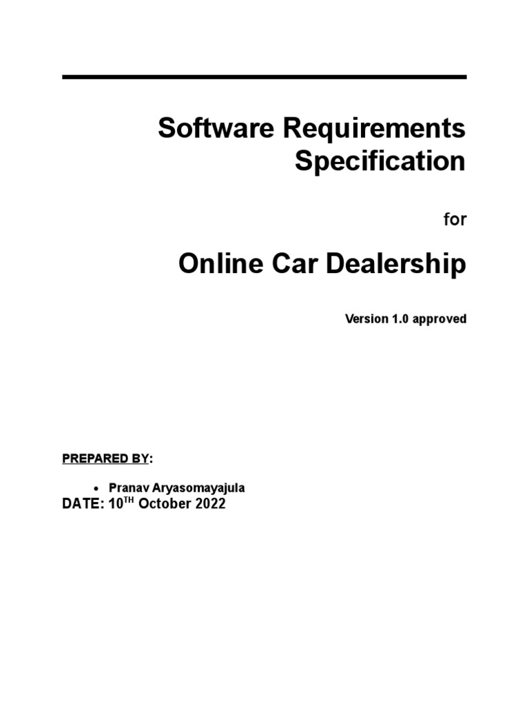 Software Requirements Specification Online Car Dealership: DATE: 10 October 2022 | PDF ...