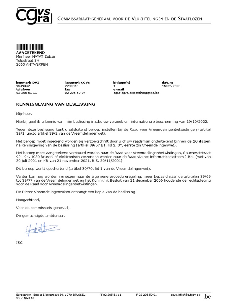 Kennisgeving Van Beslissing: Aangetekend | PDF