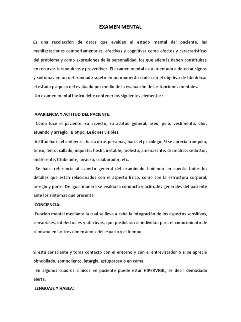 Ejemplo de Examen Mental | PDF | Afasia | Amnesia