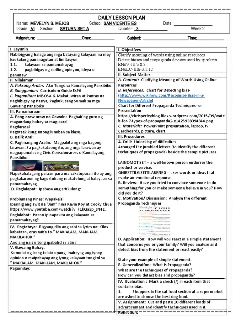 MY LESSON PLAN Daily Week 2 DAY2 Mev. | PDF