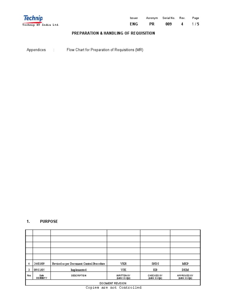 ENG PR 009 4 Preparation & Handling of Requisition: Technip KT India ...