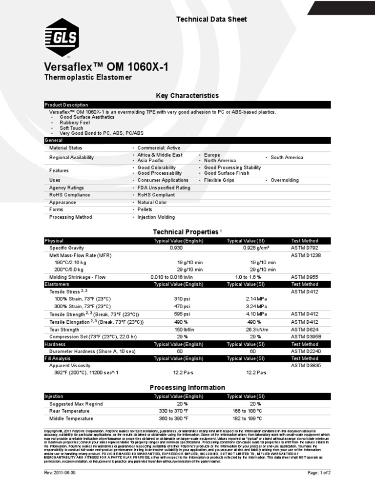 Versaflex OM1060-1 | PDF | Viscosity | Materials Science