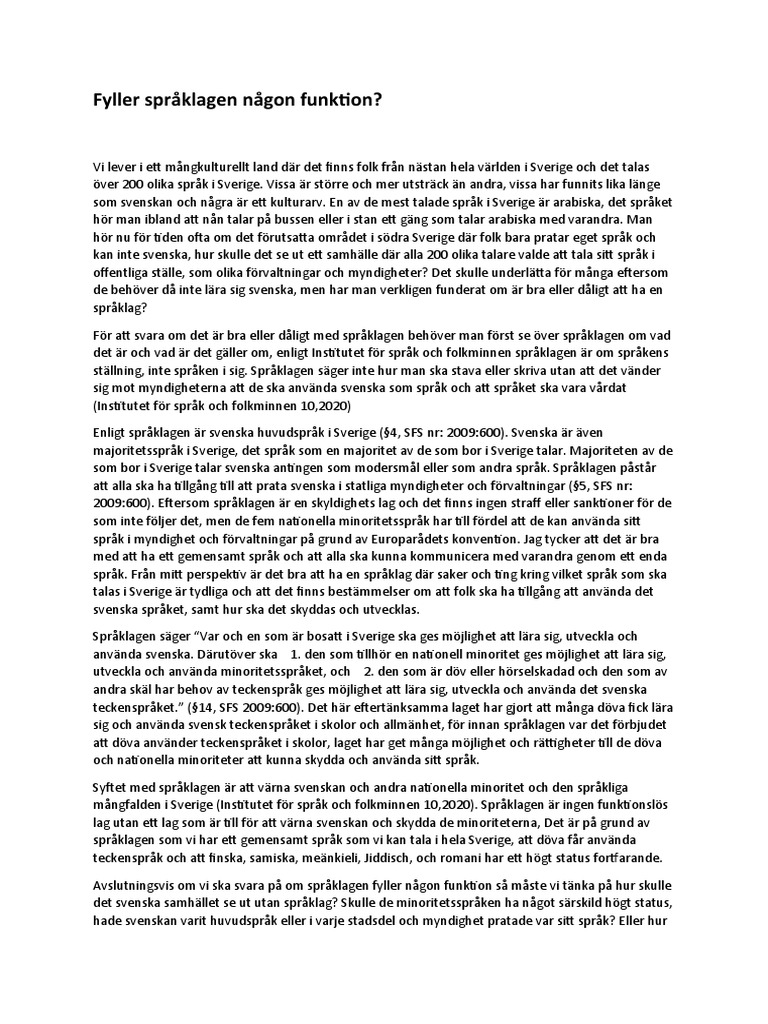 Fyller Språklagen Någon Funktion? | PDF