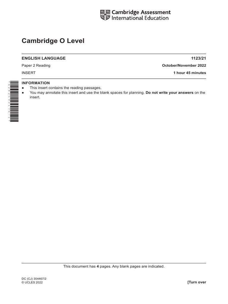 Cambridge O Level: English Language 1123/21 | PDF | Paper | Papermaking