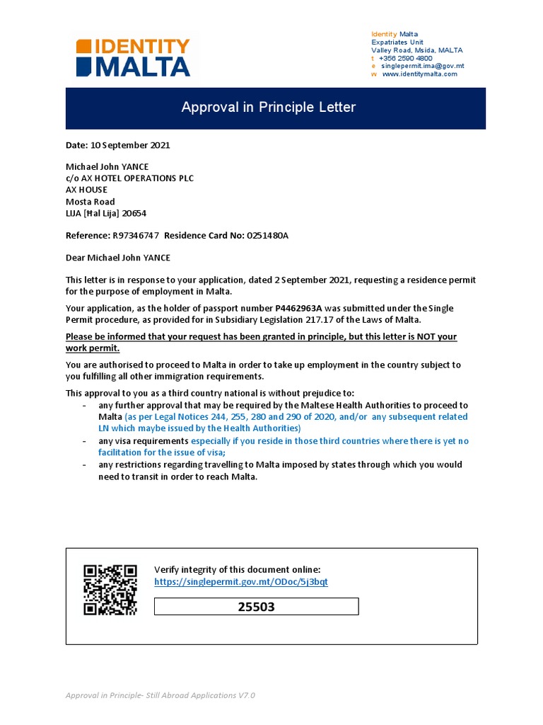 Approval in Principle Letter: Date: 10 September 2021 | PDF | Travel ...