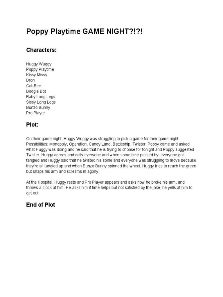 Poppy Playtime GAME NIGHT?!?!: Characters | PDF | Games & Activities