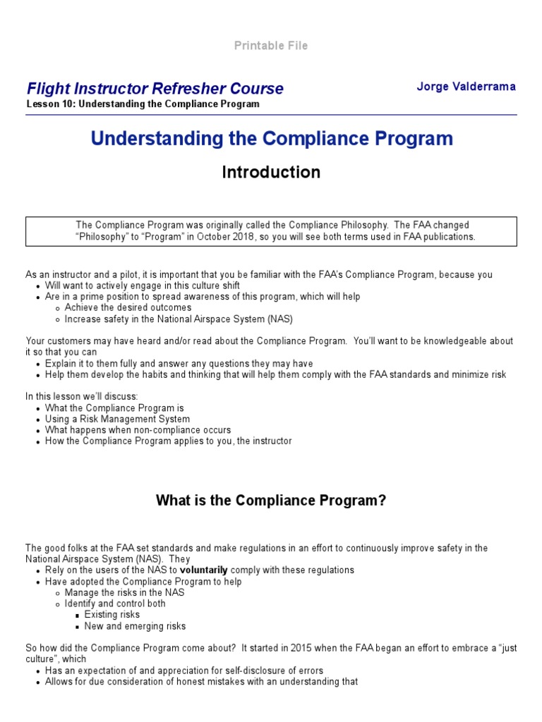 Lesson 10 - Understanding The Compliance Program | PDF | Federal Aviation Administration | Risk