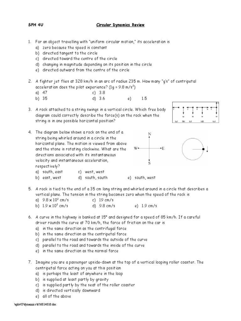 Circular Dynamics Review: Centripetal Force Problems | PDF ...