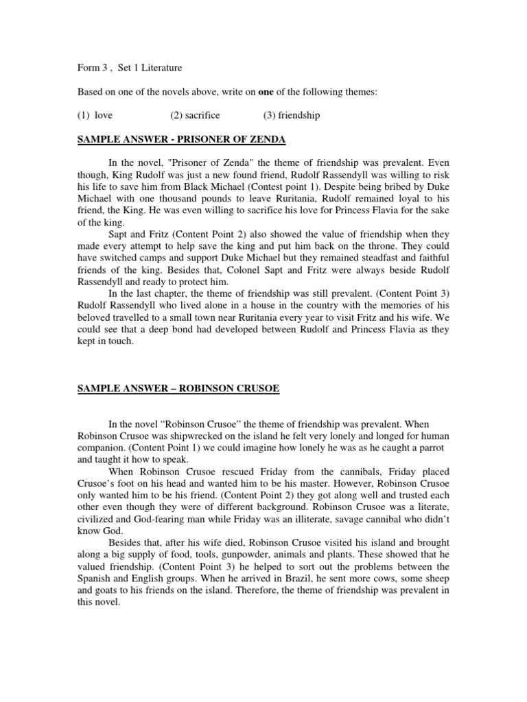 Themes in Form 3 Literature Novels | PDF | The Prisoner Of Zenda ...