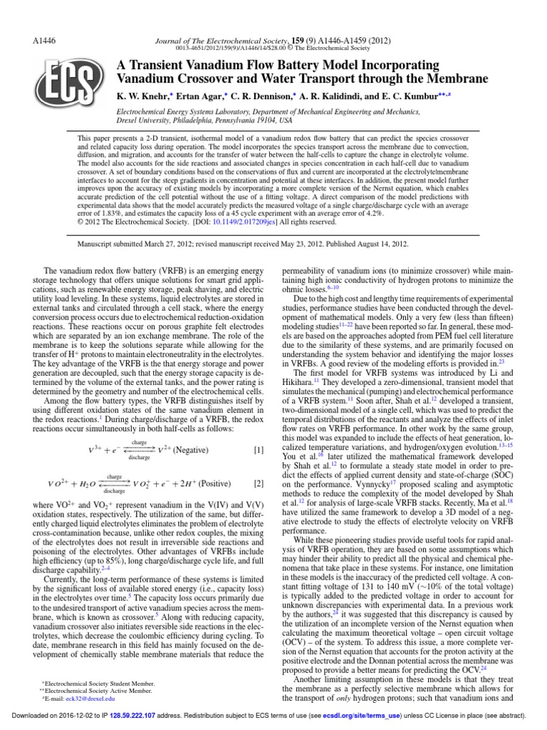 2012 A Transient Vanadium Flow Battery Model Incorporating Vanadium Crossover And Water