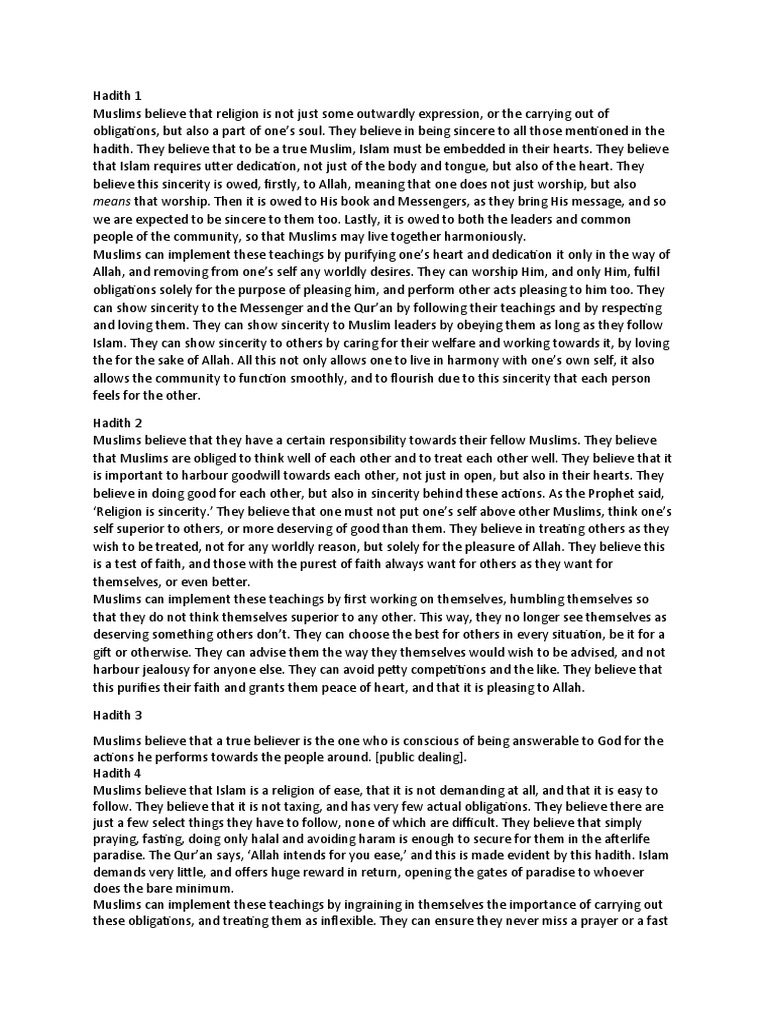 The Foundations of Sincerity and Harmony in Islam: An Analysis of Key Hadith on Religious Belief ...