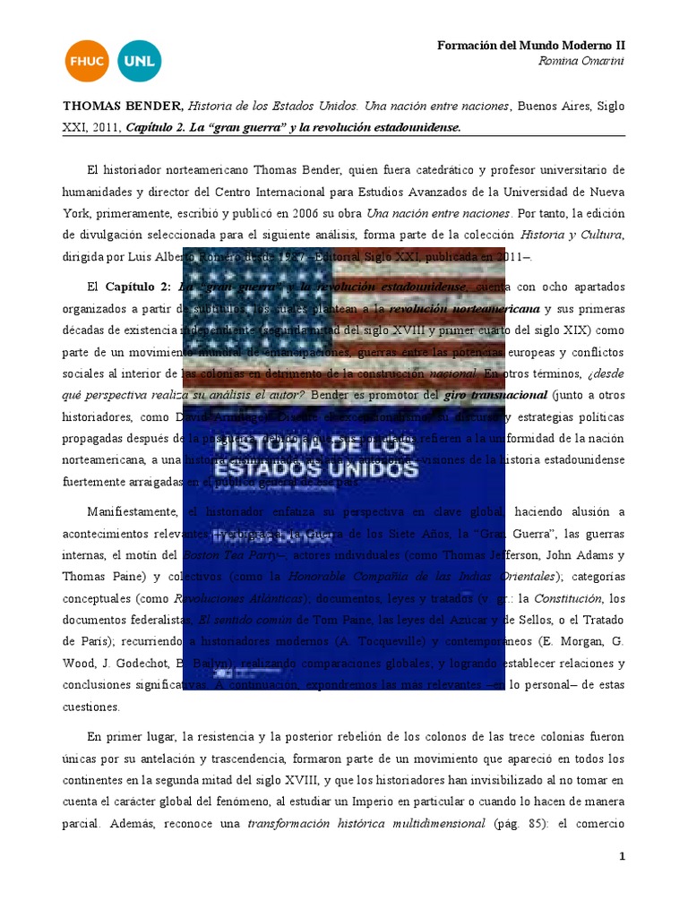 THOMAS BENDER - Capitulo II - Historia de EE - UU. | PDF