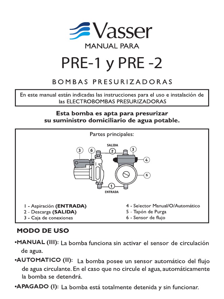 Manual de Instalación Bomba Vasser PRE | PDF | Ingenieria Eléctrica ...