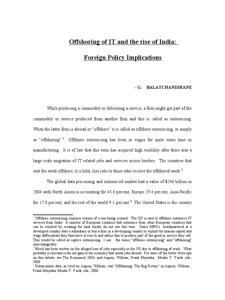 Offshoring of IT and the rise of India: Foreign Policy Implications ...