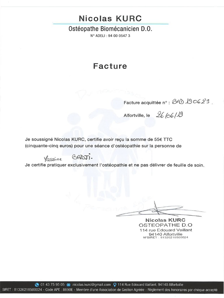 Facture Osthéo | PDF