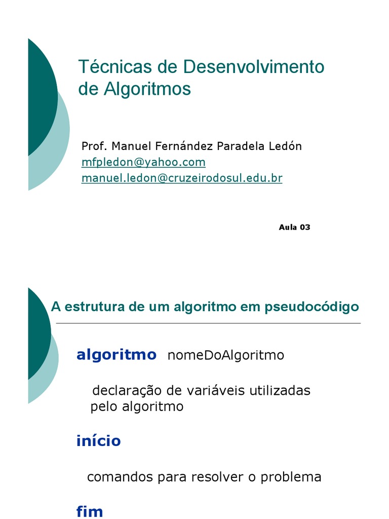 A Estrutura de Um Algoritmo em Pseudocódigo | PDF | Algoritmos | Função ...