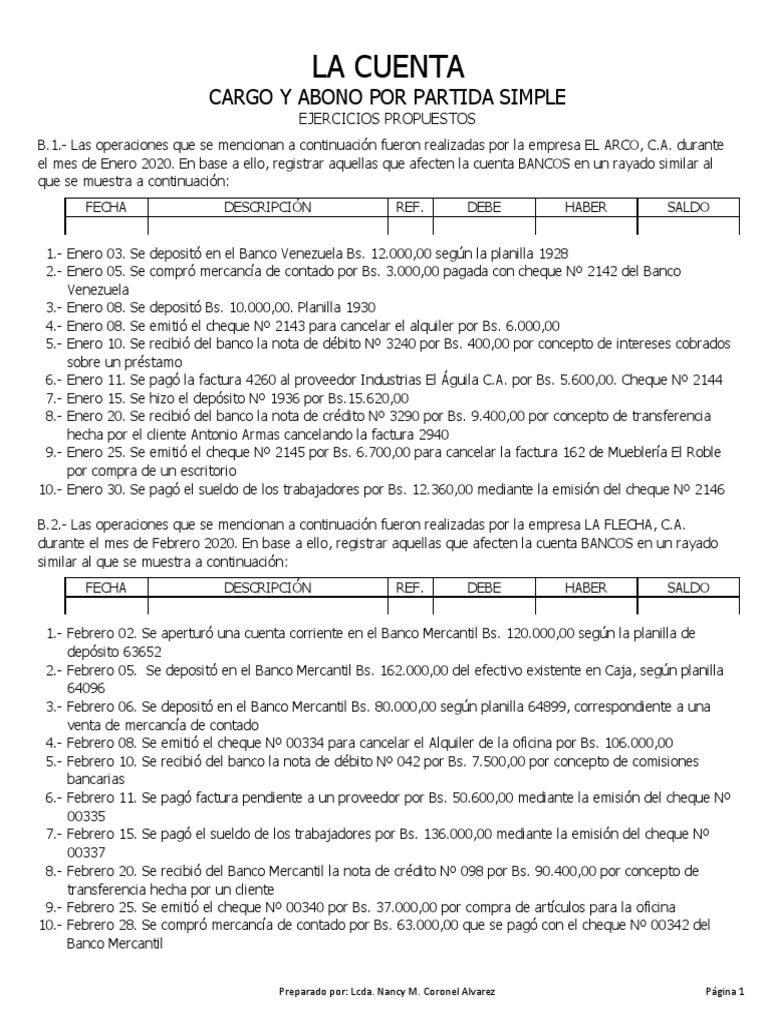 La Cuenta: Cargo Y Abono Por Partida Simple | PDF | Bancos | Cheque