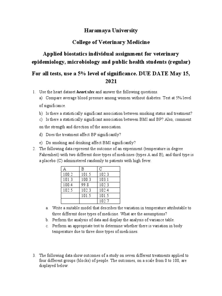Assignement Applied Biostat | PDF | Analysis Of Variance | Statistics
