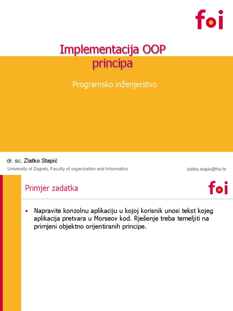 Implementacija OOP Principa: Programsko Inženjerstvo | PDF