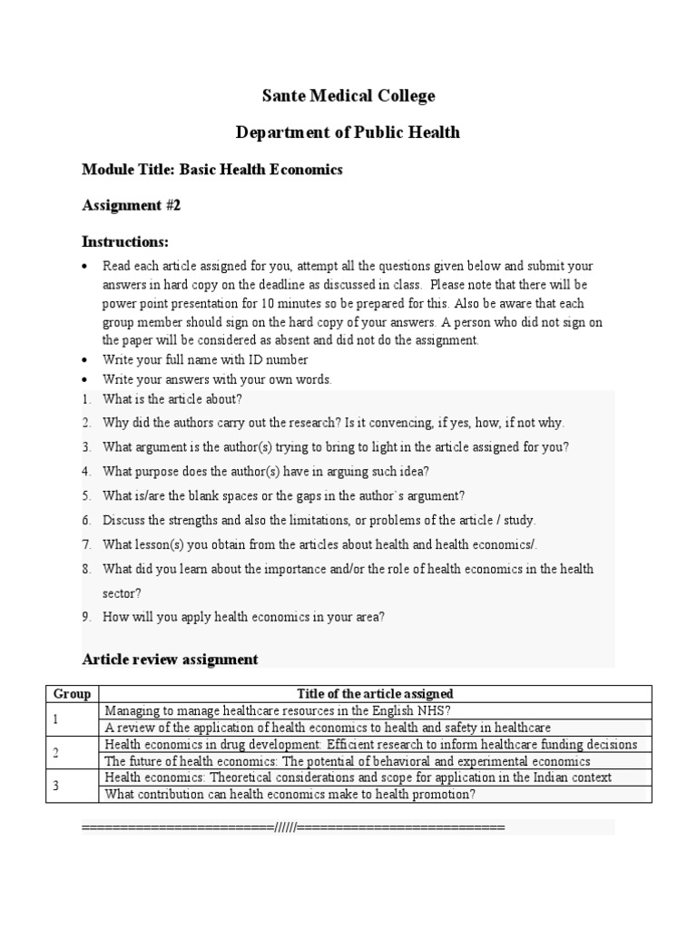 Basic Health Economics Assignment Guide | PDF