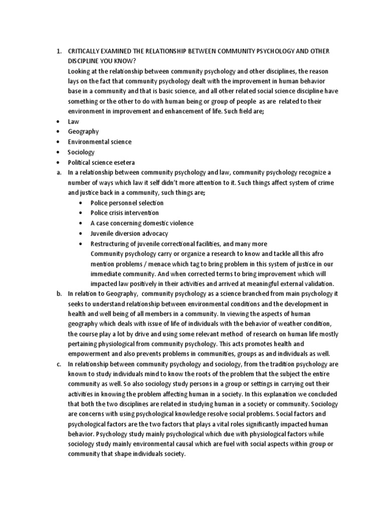 Critically Examined The Relationship Between Community Psychology and ...