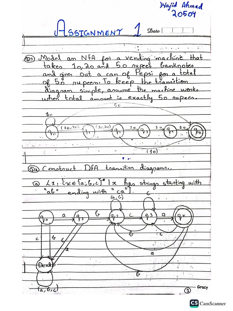 Wajid Ahmed 20504 Theory Of Automata Assignment 1 Pdf