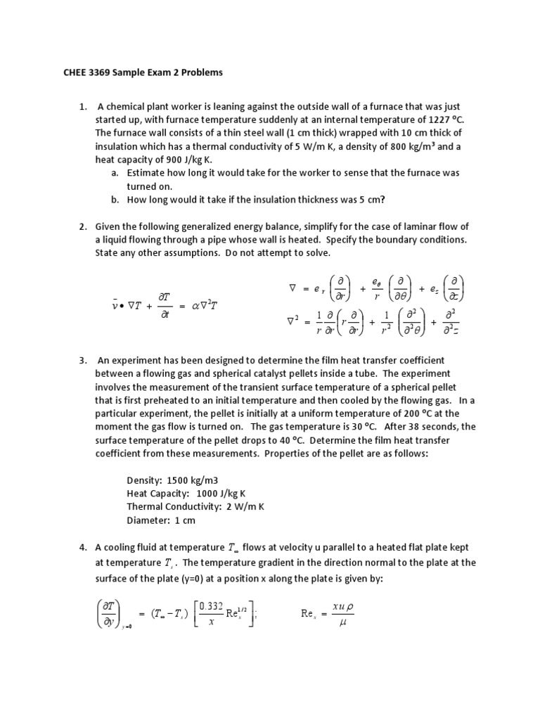 CHEE 3369 Sample Exam 2 Problems | PDF | Heat Transfer | Heat