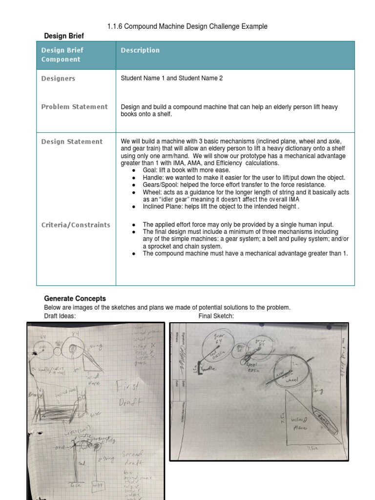 Compound Machine Design Challenge Example Breaks Down Mechanical Advantage | PDF | Machines ...