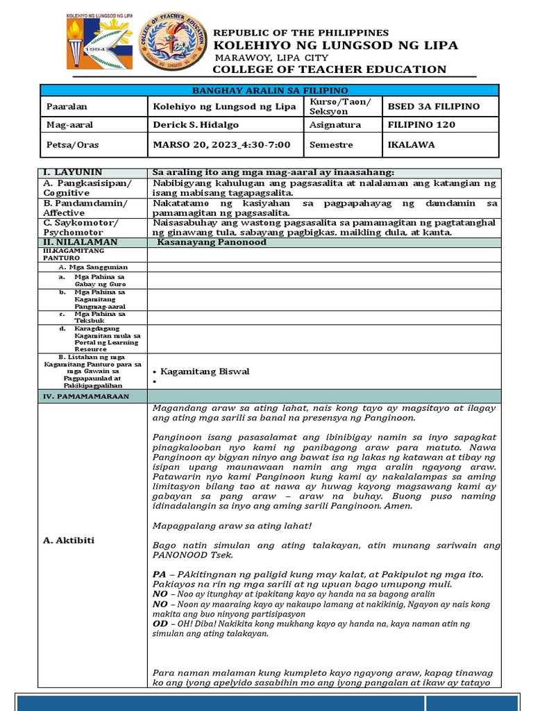 Kolehiyo NG Lungsod NG Lipa: College of Teacher Education | PDF