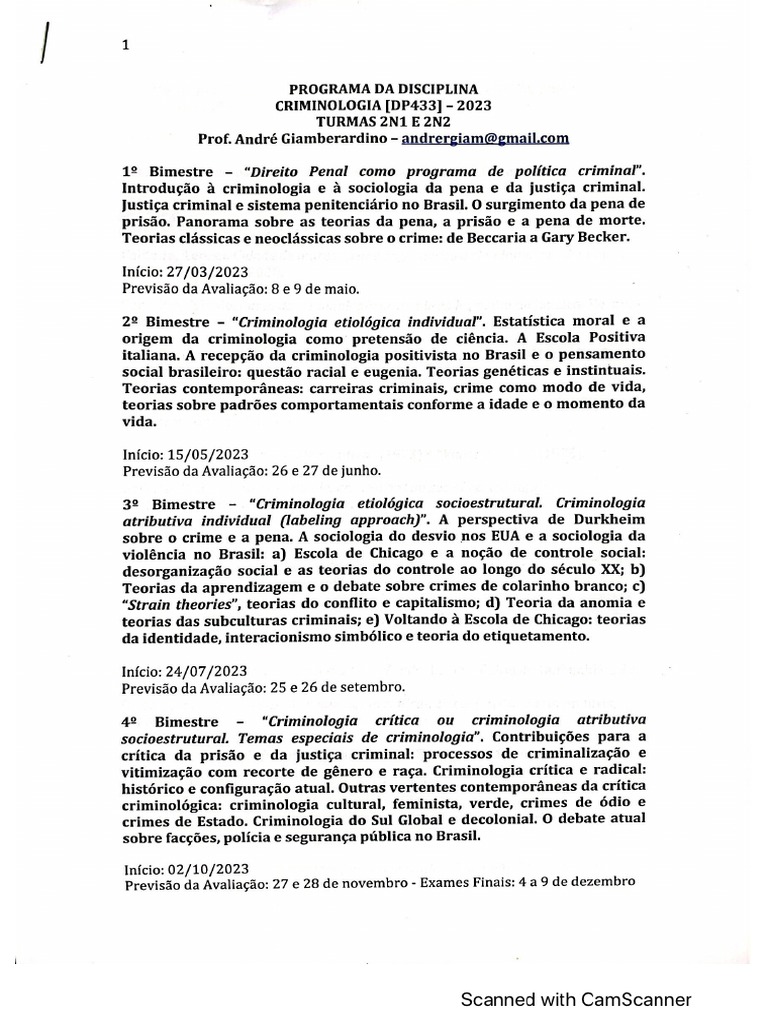 Programa Da Disciplina | PDF