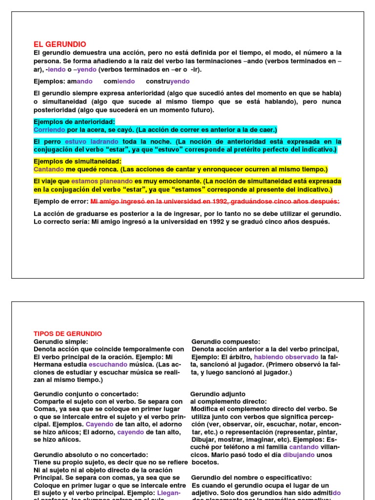 El Gerundio | PDF | Verbo | Asunto (gramática)