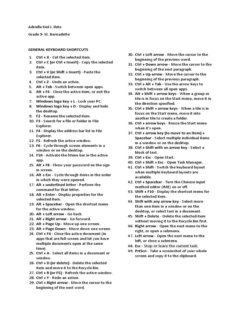 Tle Keyboard Shortcuts | Download Free PDF | Microsoft Windows ...