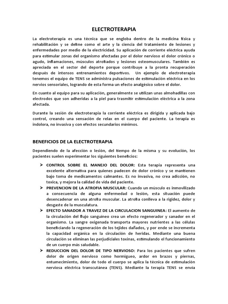 Electroterapia: Beneficios de La Electroterapia | PDF | Inflamación | Dolor