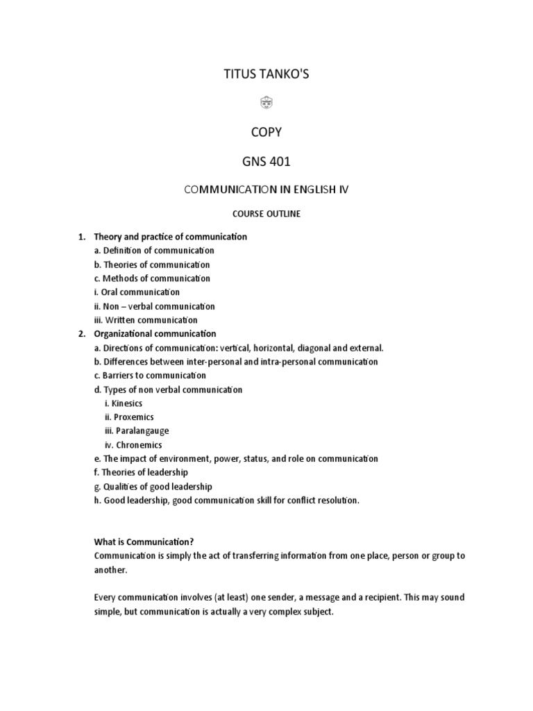 Titus Tanko'S Copy GNS 401: Communication in English Iv | PDF ...