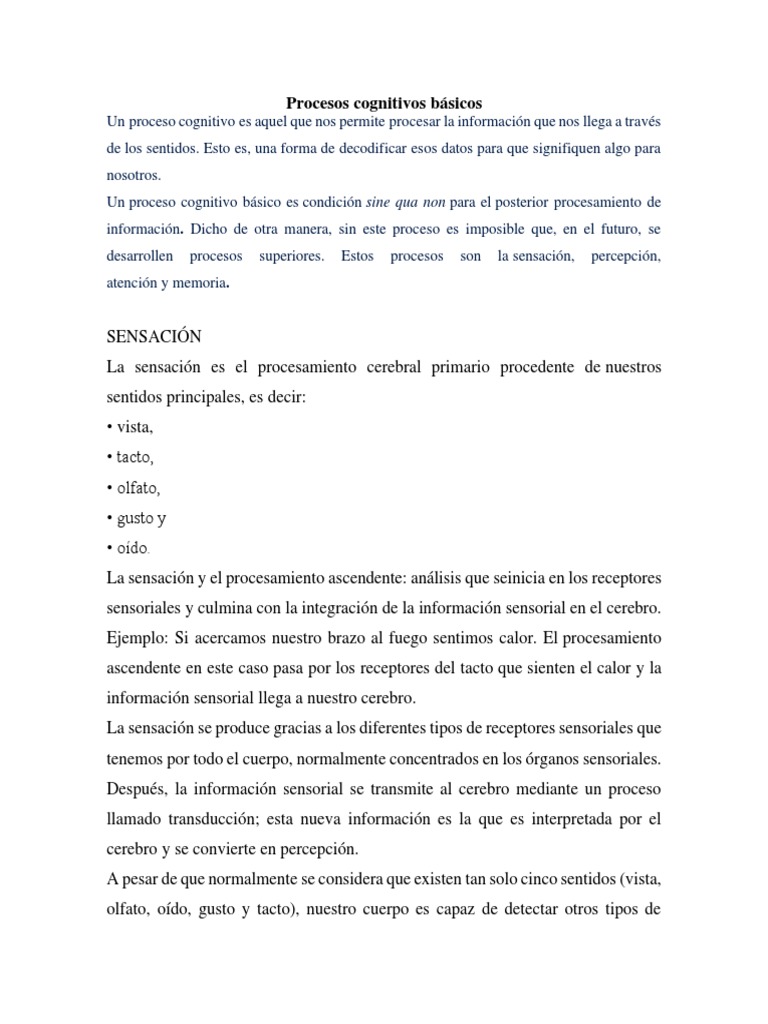 Procesos Cognitivos Básicos: Sensación y Percepción | PDF | Atención ...