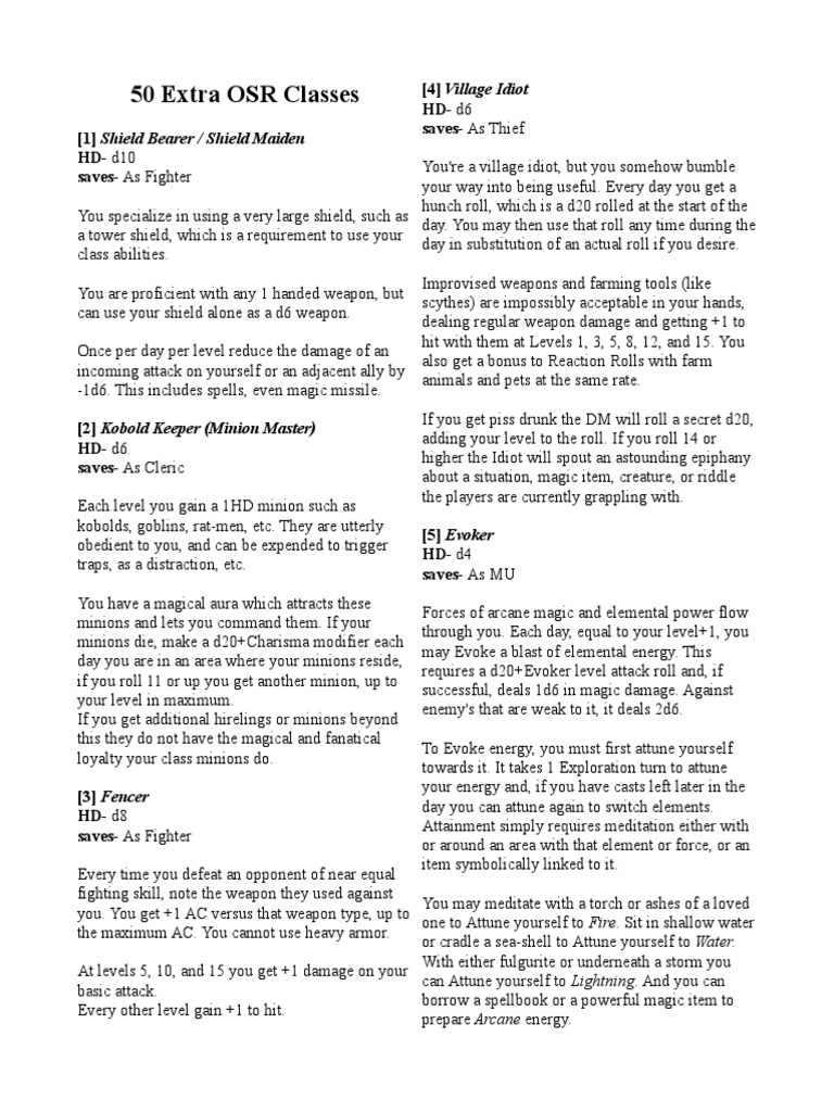 50 Unique OSR RPG Classes | PDF | Snake | Shell (Projectile)