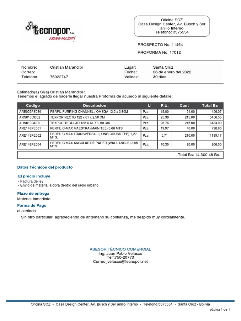 Proforma de Materiales de Construcción | PDF