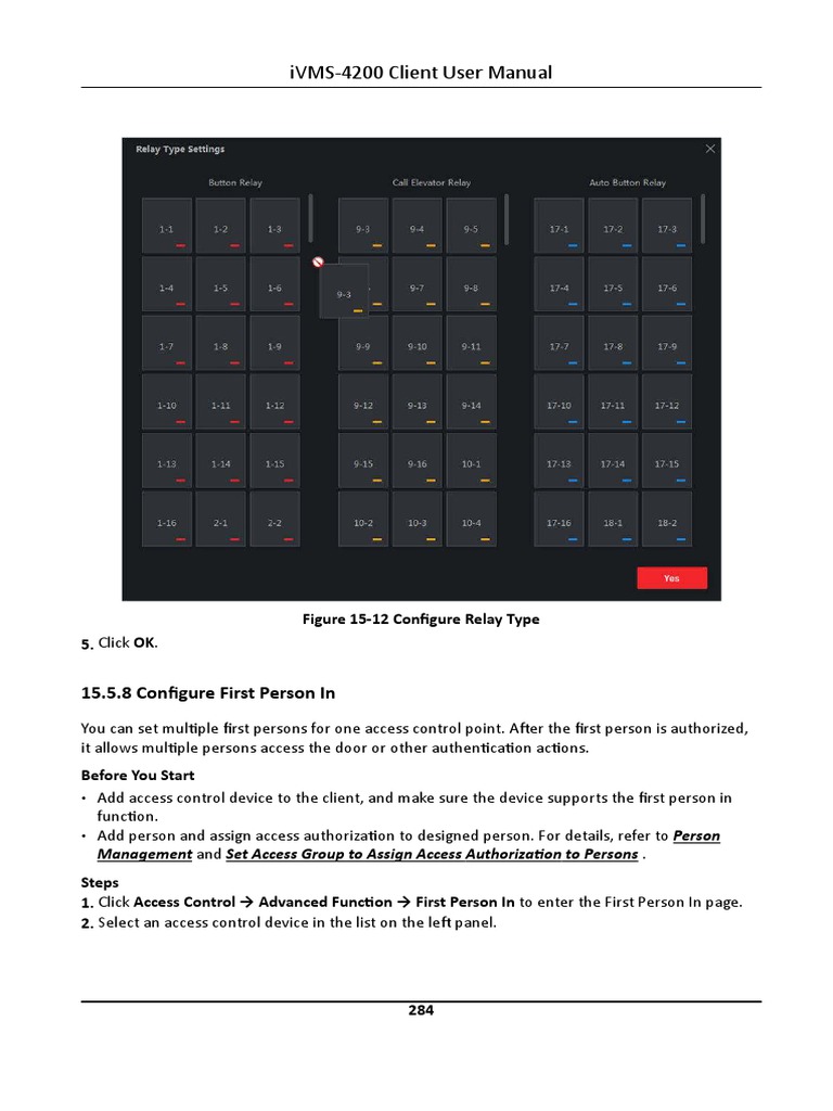 iVMS-4200 Client User Manual: 15.5.8 Configure First Person in | PDF | Computer Network | Access ...