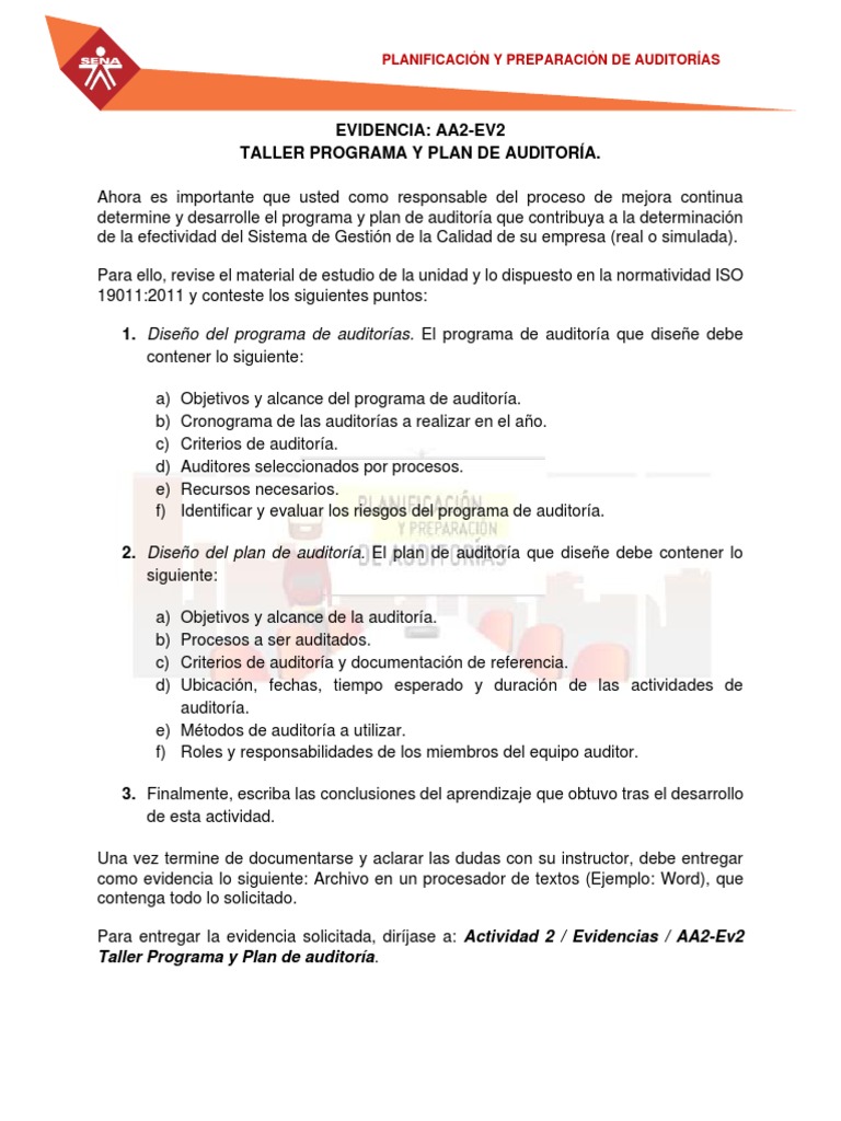 Formato Evidencia AA2 Ev2 Taller Programa y Plan de Auditoria | PDF