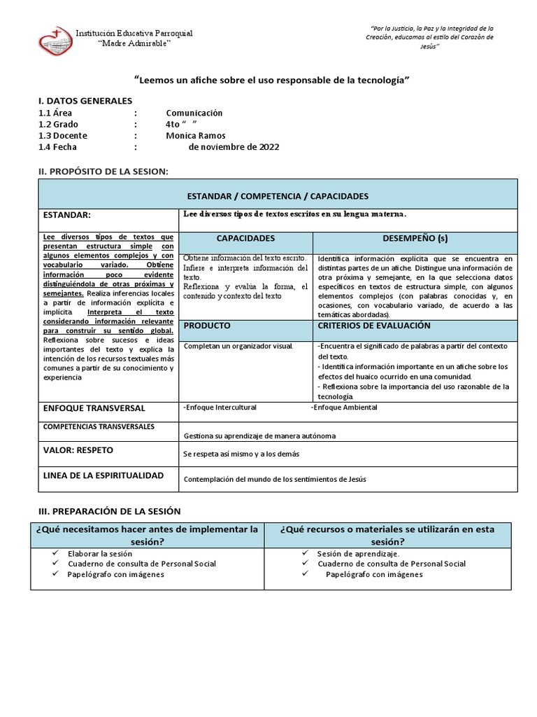 4° - Sesión - Leemos Un Afiche Sobre El Uso Responsable de La ...