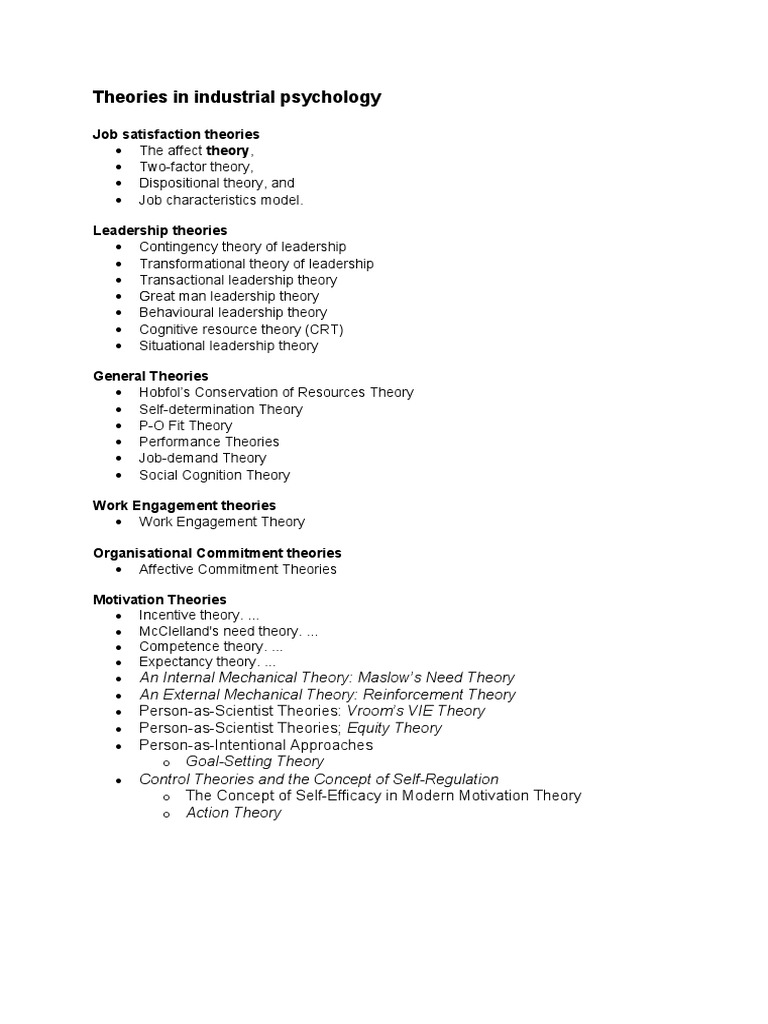 Theories in Industrial Psychology | PDF | Motivational | Motivation
