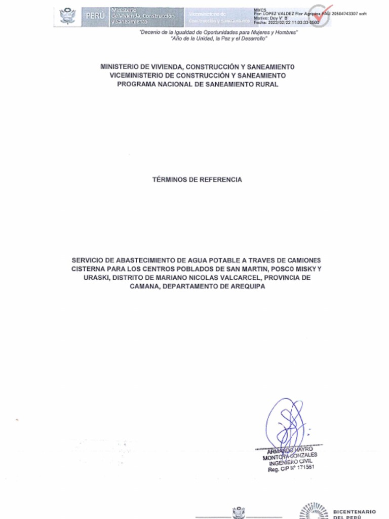 TDR Servicio de Abastecimiento de Agua Potable A Traves de Camiones Cisterna | PDF