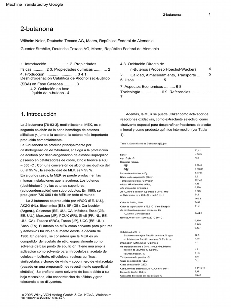 Producción y Usos de 2-Butanona | PDF | Catálisis | Ácido acético